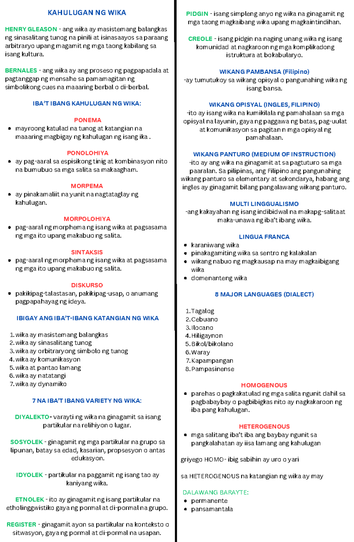 Kahulugan NG WIKA Henry Gleason - ang wika ay masistemang balangkas ng ...