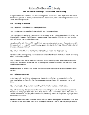 PHY 105 Module Eight Google Earth Exercise - In this exercise, you will ...