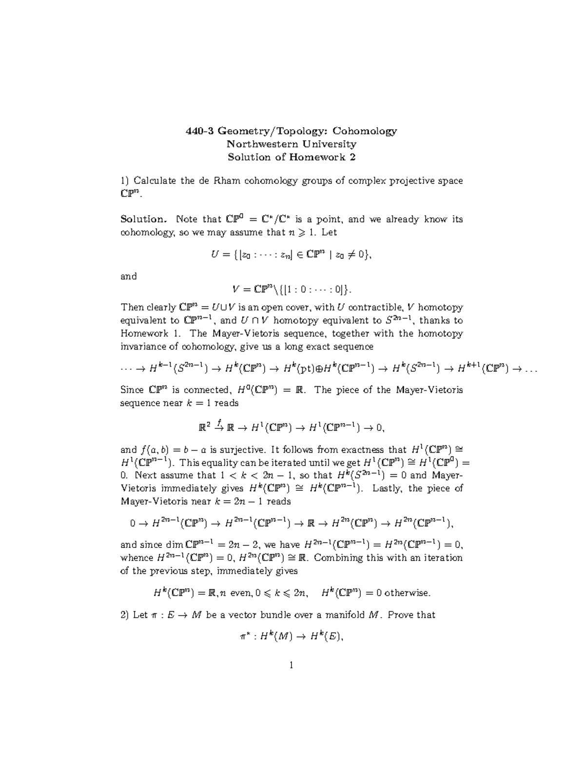 440-3 Geometry Topology Cohomology Homework 2 solution - 440-3 Geometry ...