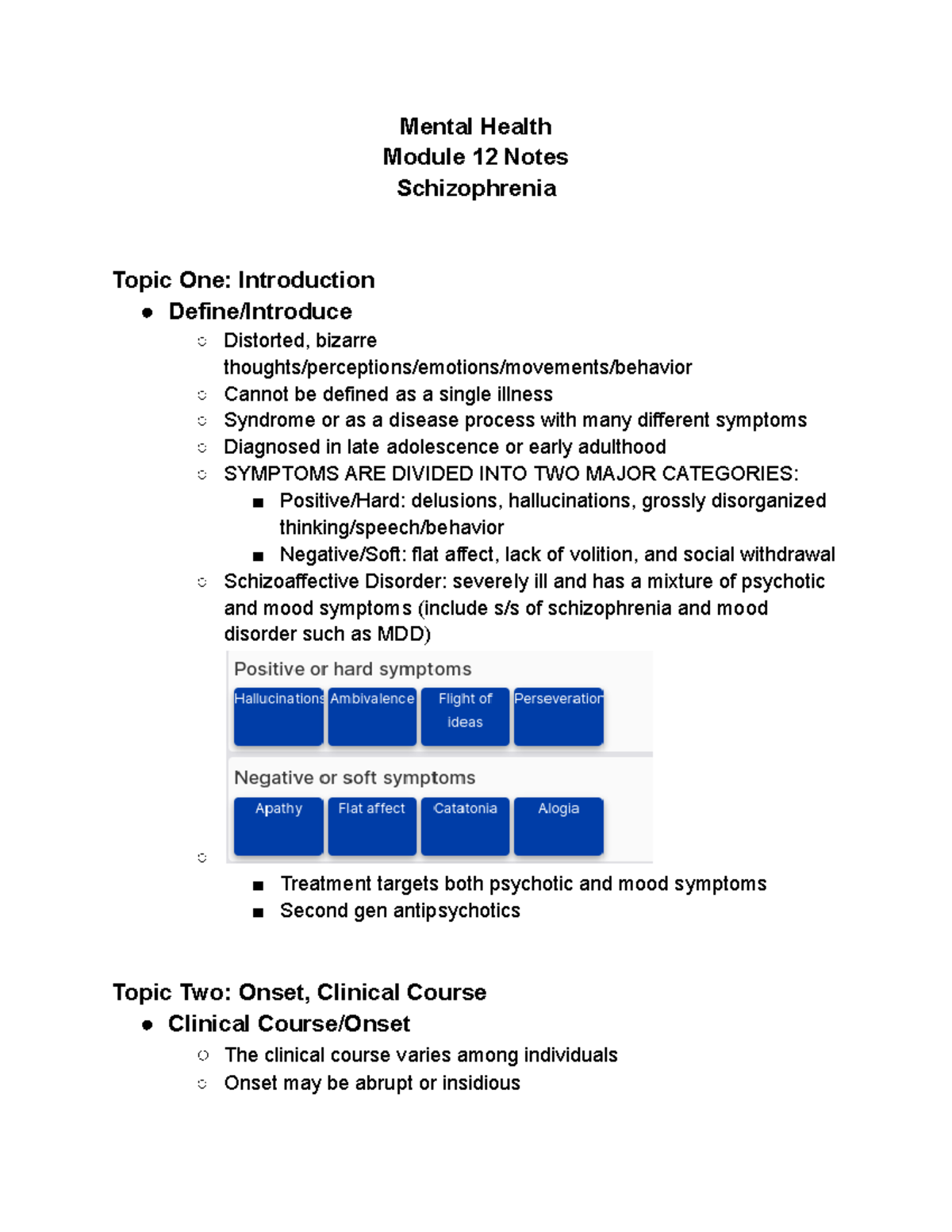 Mental health module 12 - Mental Health Module 12 Notes Schizophrenia ...