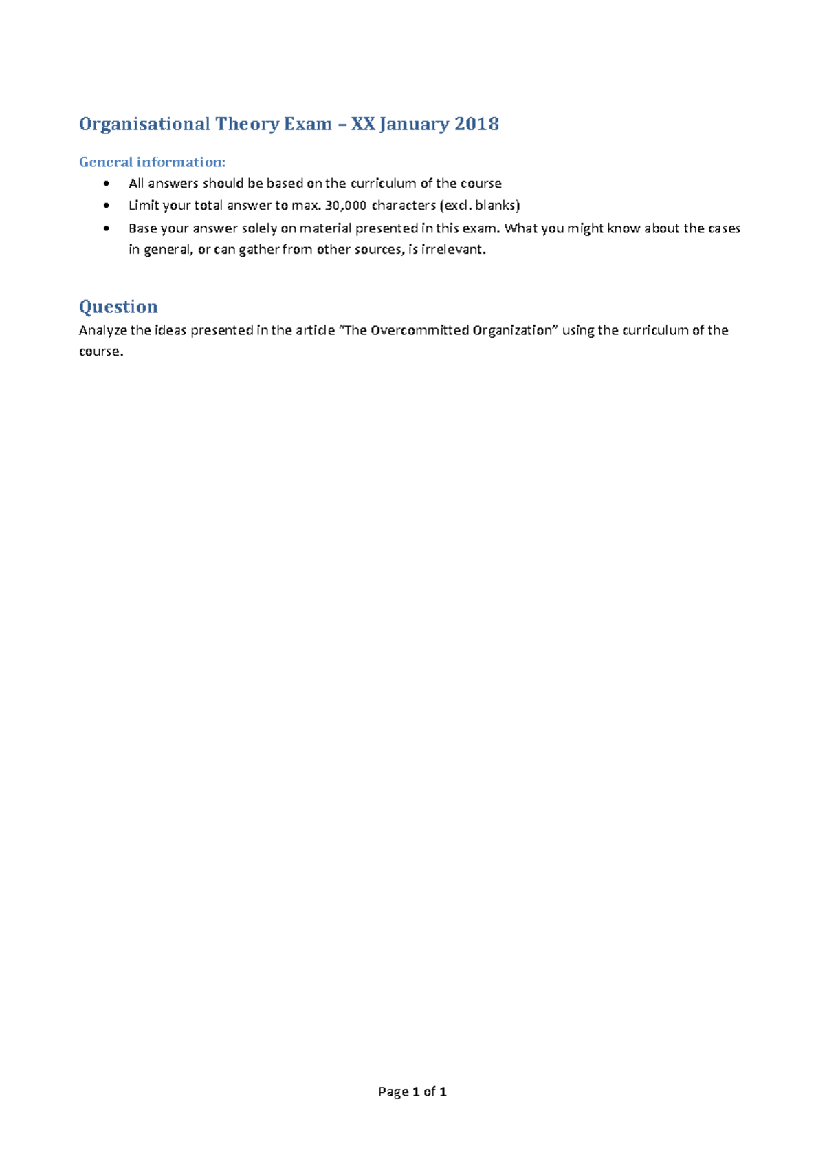 OT Exam 2017-18 (with 3 answers) - Copy - Page 1 of 1 Organisational ...