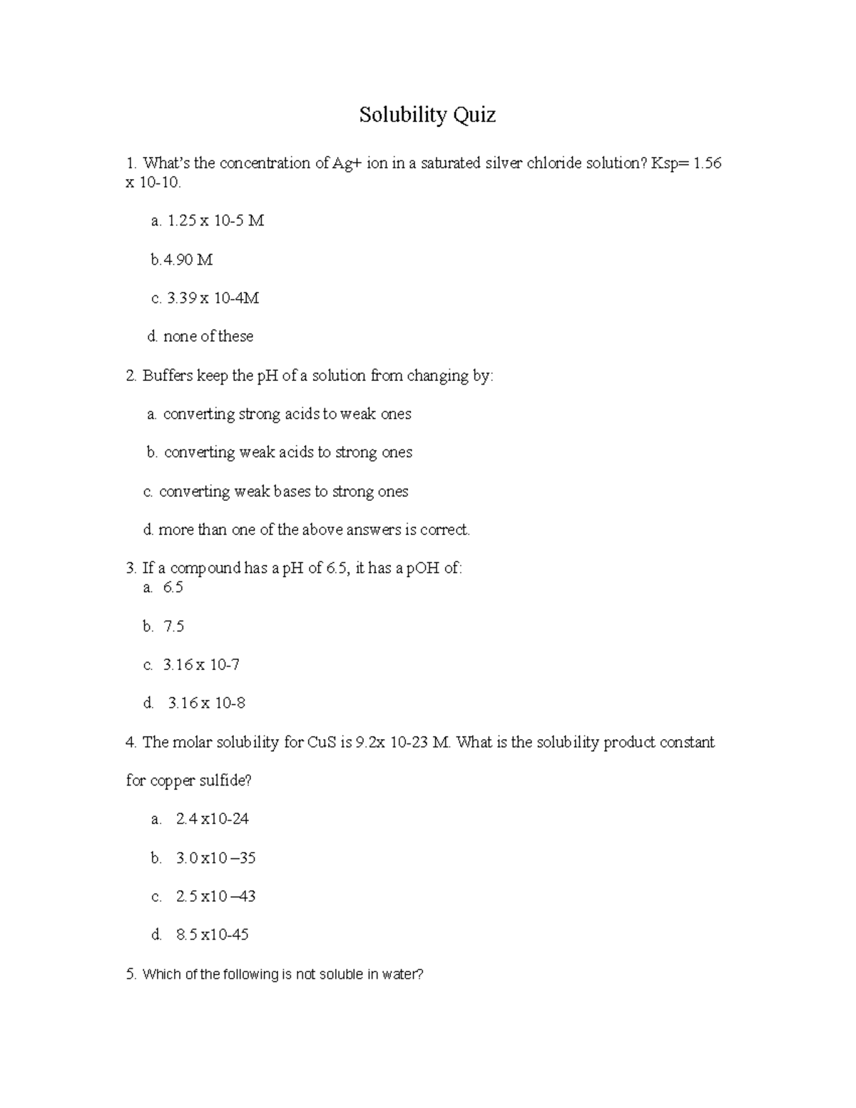 Solubility Quiz - Study Guide - Solubility Quiz What’s the ...