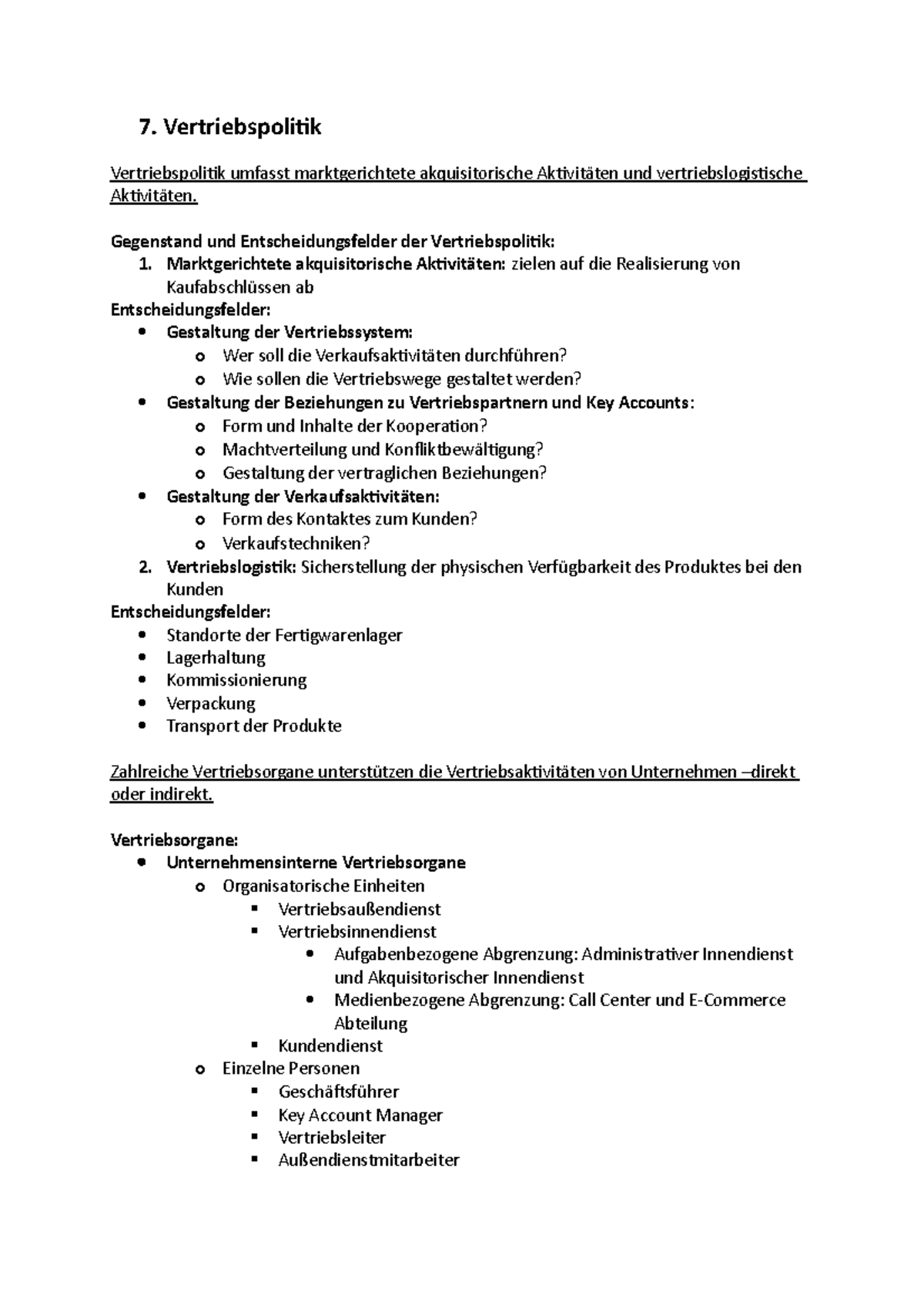 7. Vertriebspolitik - 7. Vertriebspolitik Vertriebspolitik umfasst ...