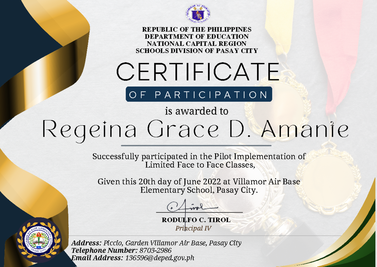 Covid Mask A4 Landscape Poster Flyer - CERTIFICATE O F P A R T I C I P ...