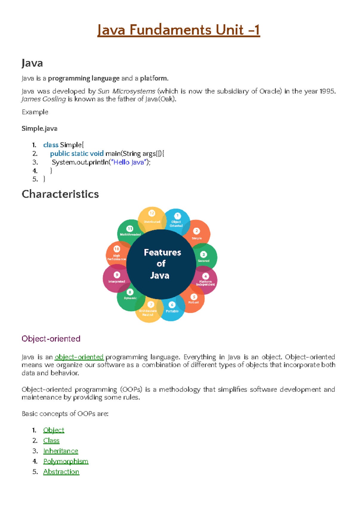 JAVA UNIT 1 - Java Fundaments Unit - Java Java is a programming language and a platform. Java ...