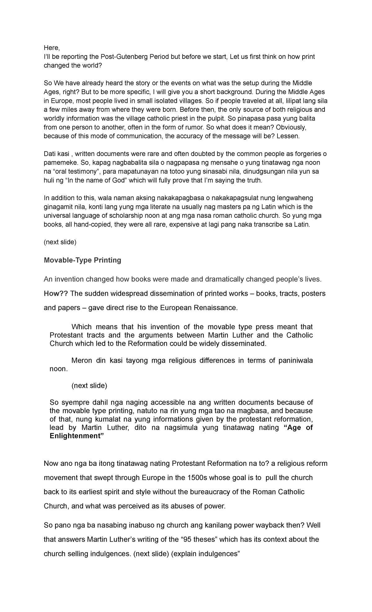 STS Script - dsdfddf - Here, I’ll be reporting the Post-Gutenberg Period but before we start ...