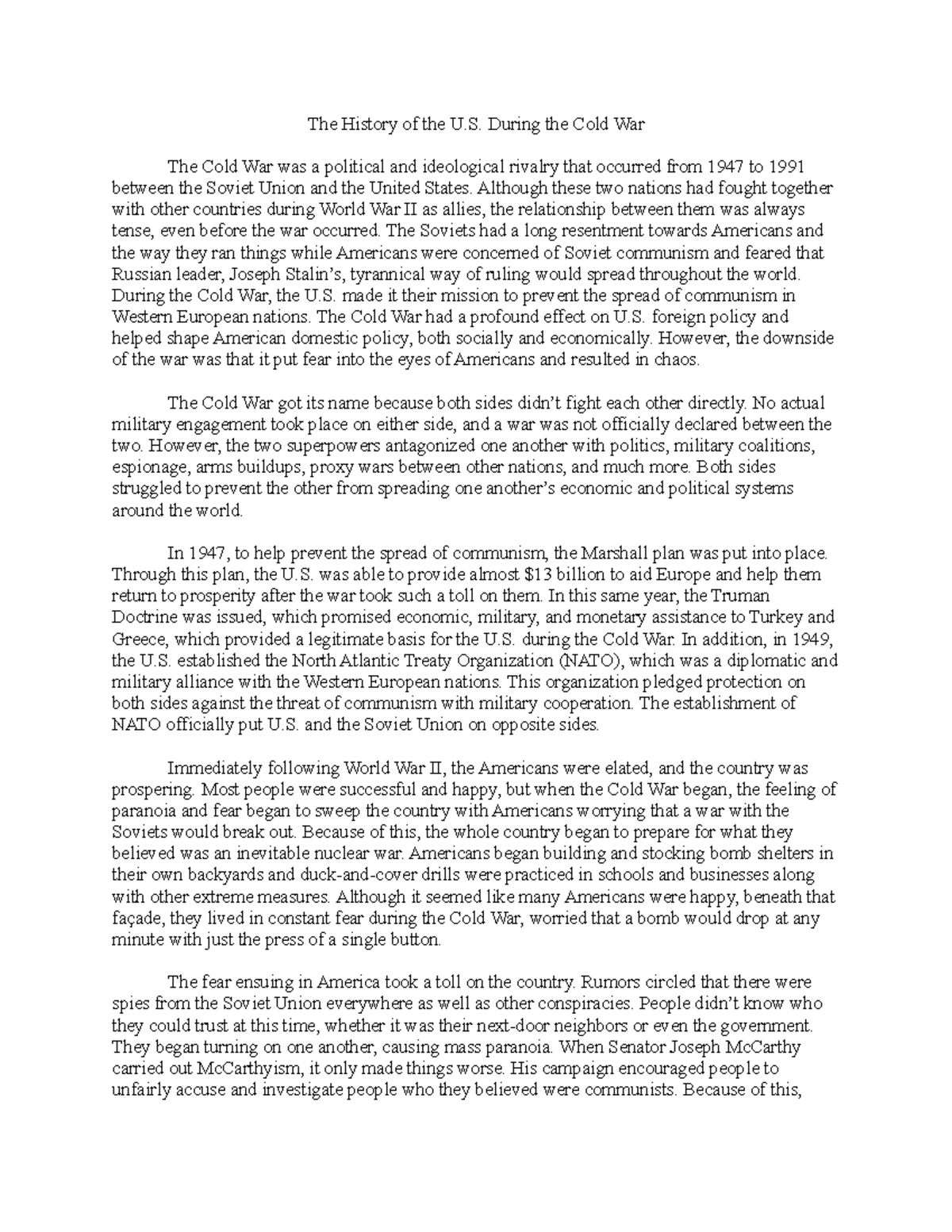 The History of the U.S. During the Cold War - The History of the U ...