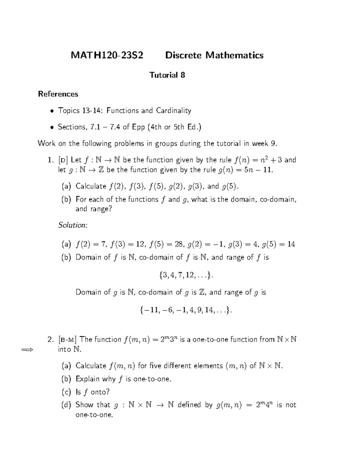 23tutorial 8 Sol - Solution Of Tutorial - Math120-23s2 Discrete