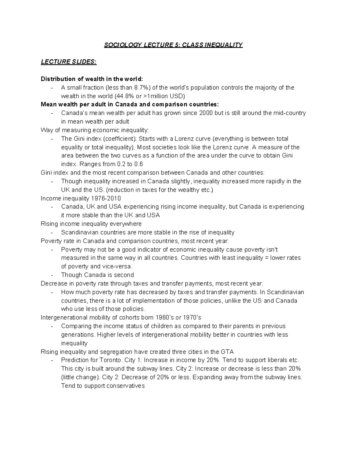 UNIT 5 Class Inequality - SOCIOLOGY LECTURE 5: CLASS INEQUALITY LECTURE ...