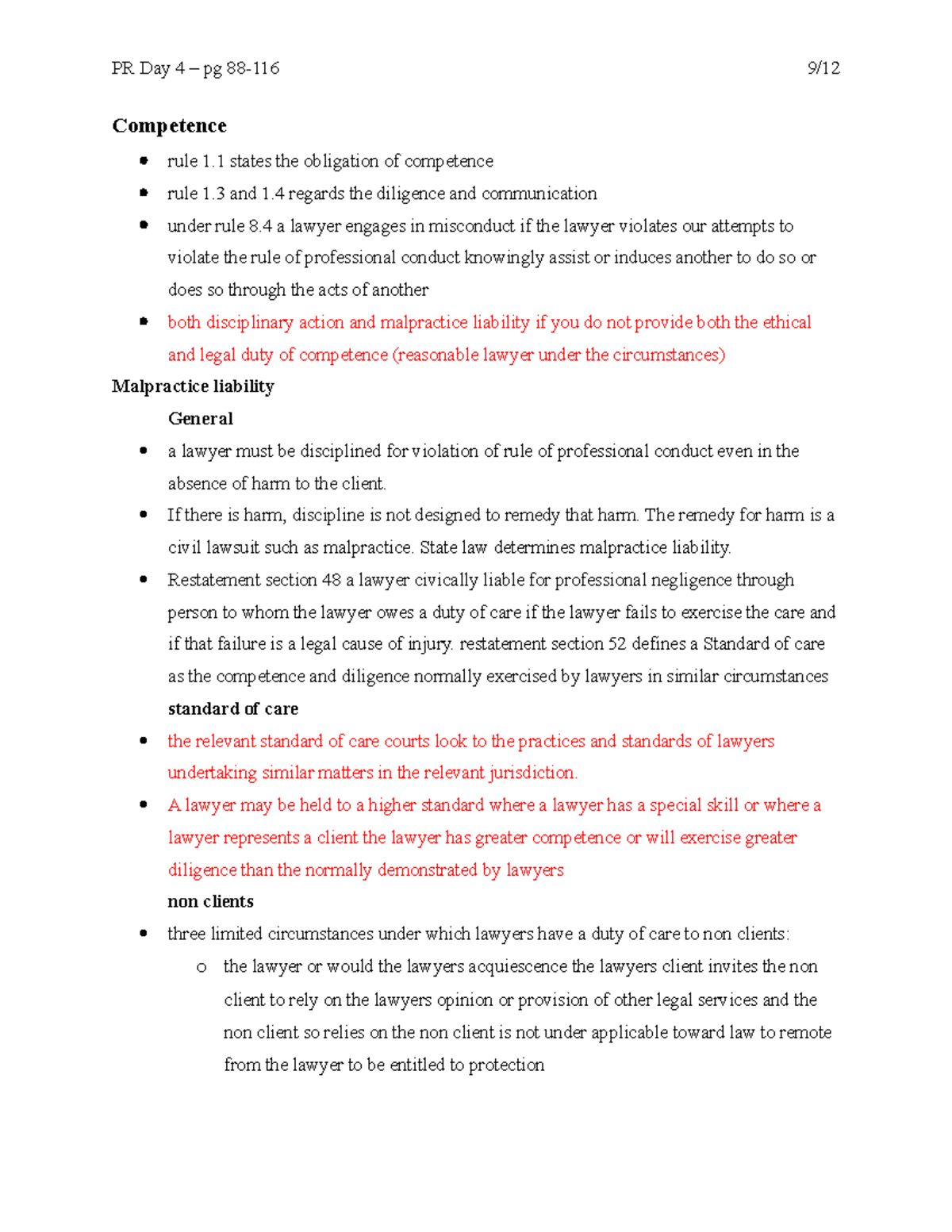 Day 4 – pg 88-116 (9:12) - Professor Lowe - Competence rule 1 states ...
