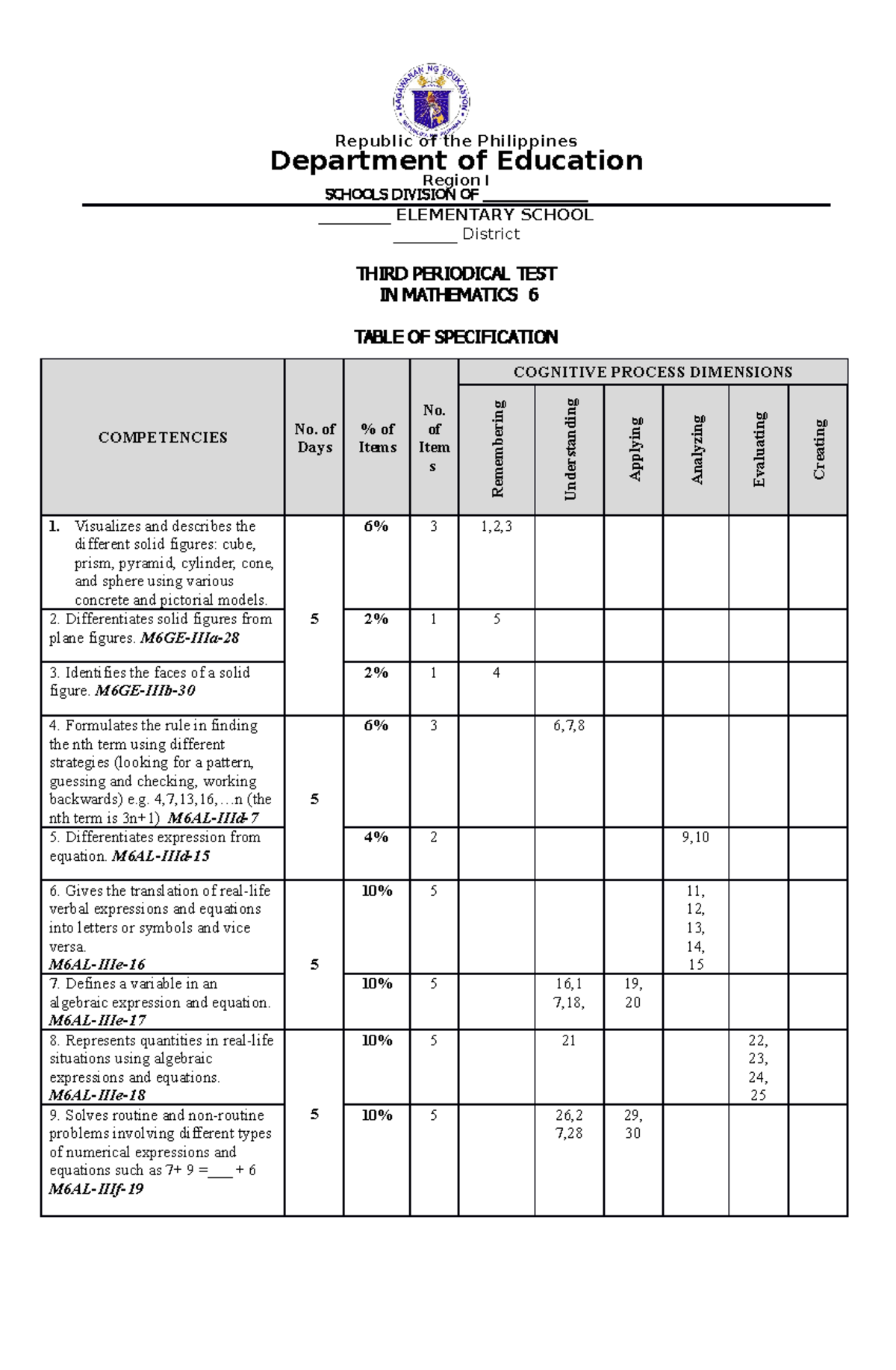 PT Mathematic 6 Q3 Final - Republic of the Philippines Department of ...