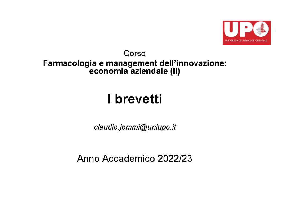 Slides Brevetti - brev - Corso Farmacologia e management dell ...