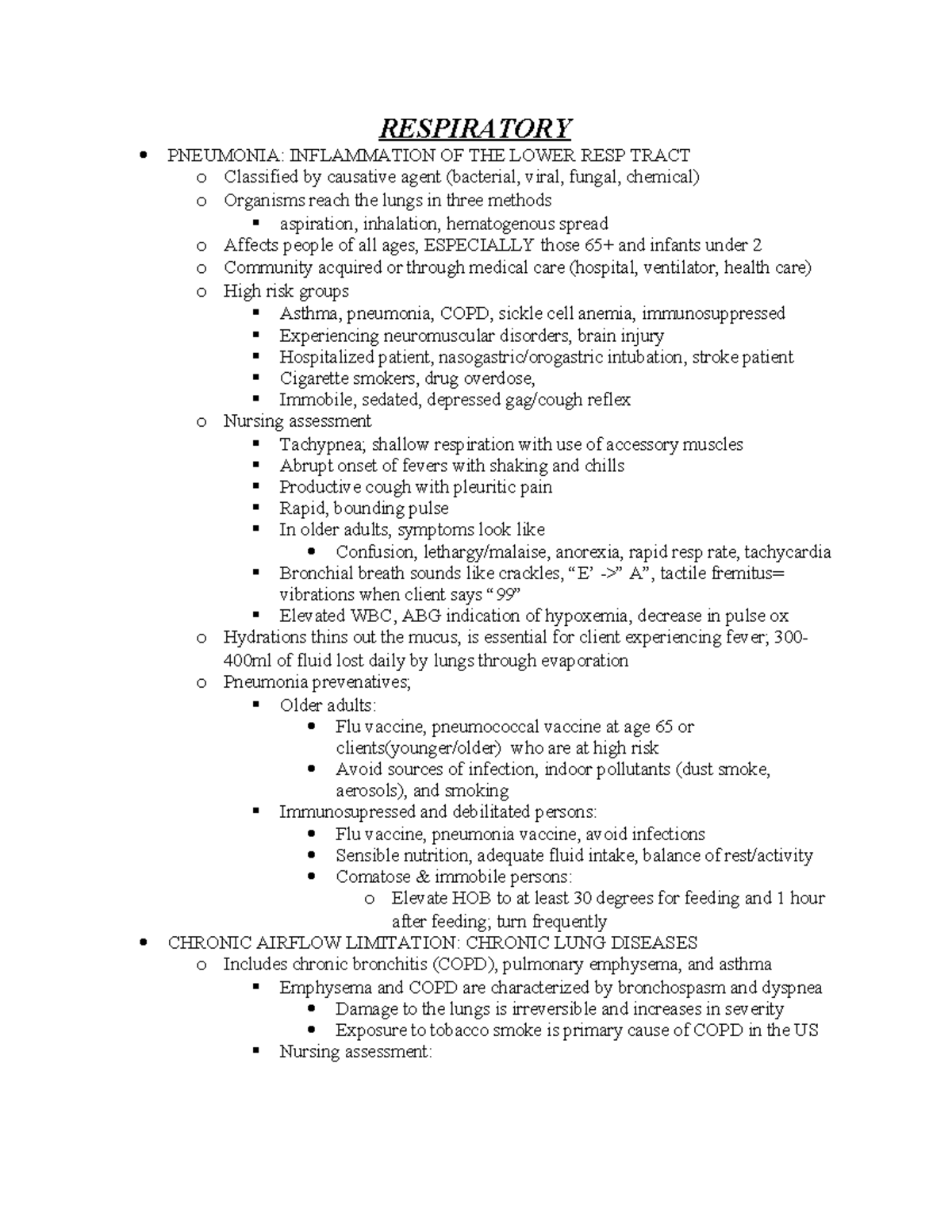 Med-Surg HESI - Good refresher for hesi - RESPIRATORY PNEUMONIA ...