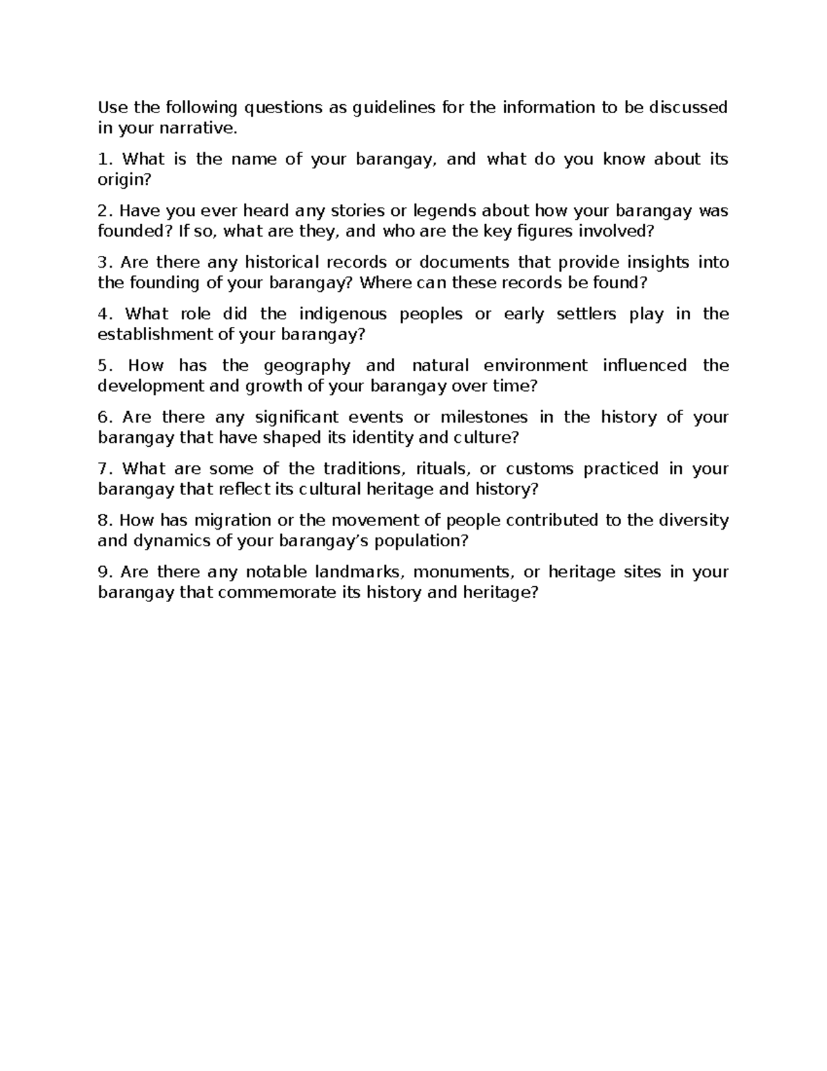 Guide- Questions - Use the following questions as guidelines for the ...