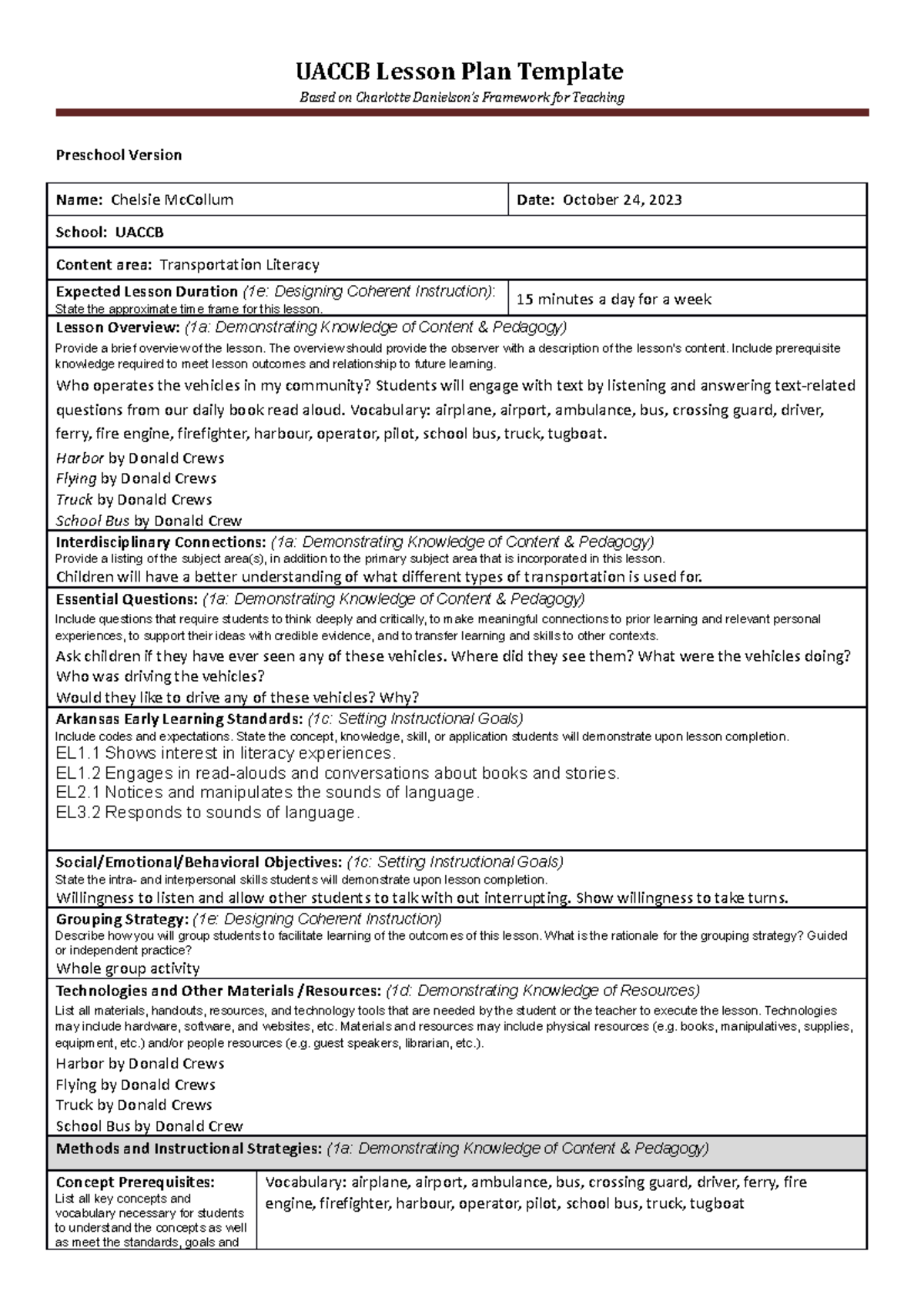 Transporation lesson plan 2 - UACCB Lesson Plan Template Based on ...