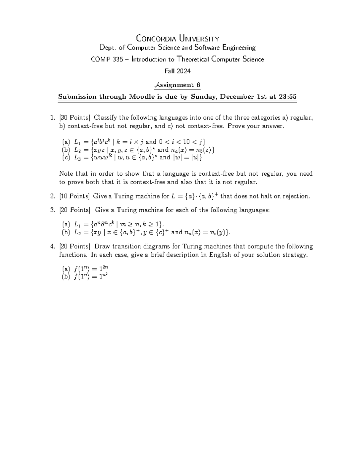 COMP 335 Assignment #6 - CONCORDIA UNIVERSITY Dept. of Computer Science and Software Engineering ...