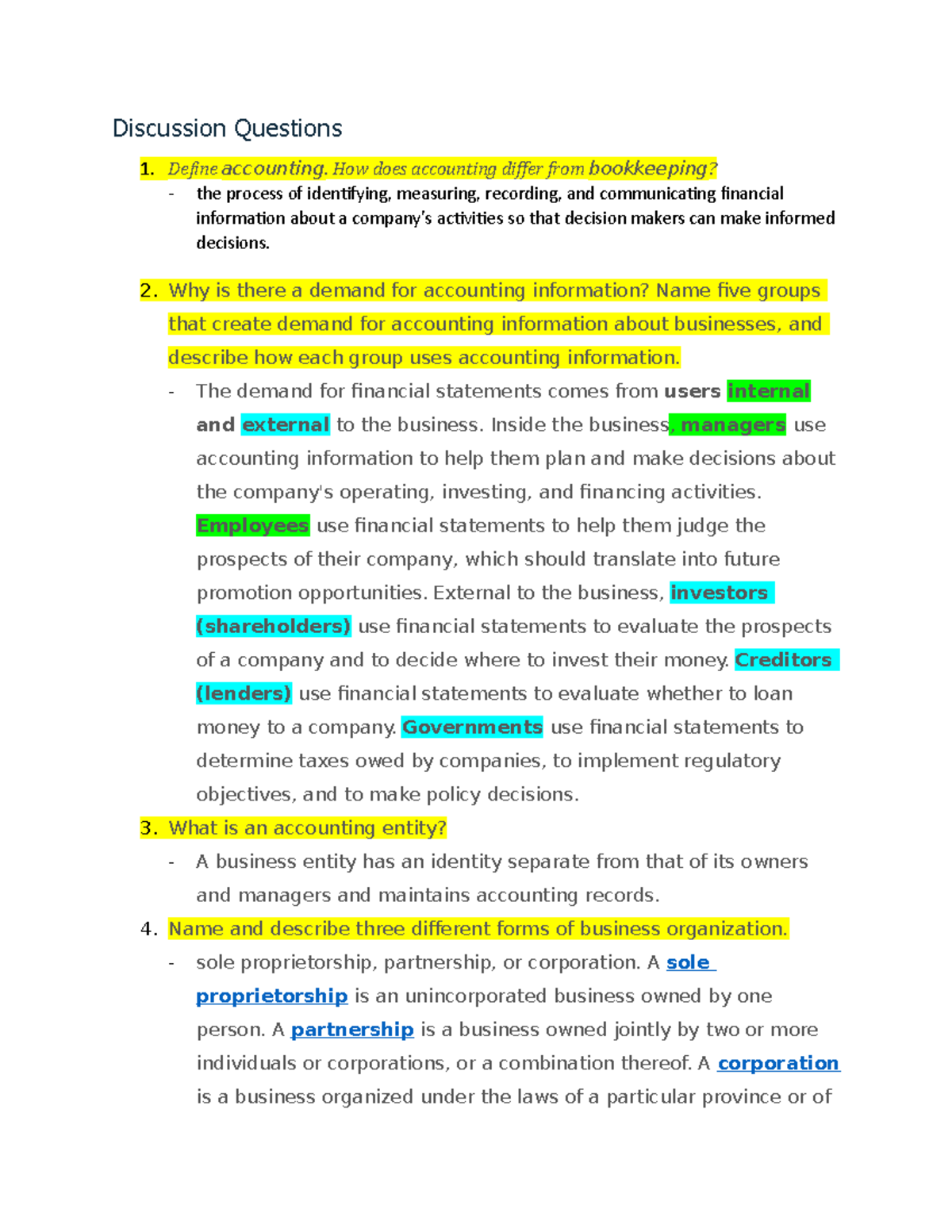 Chapter 1 Discussion Questions - Discussion Questions 1. Define ...