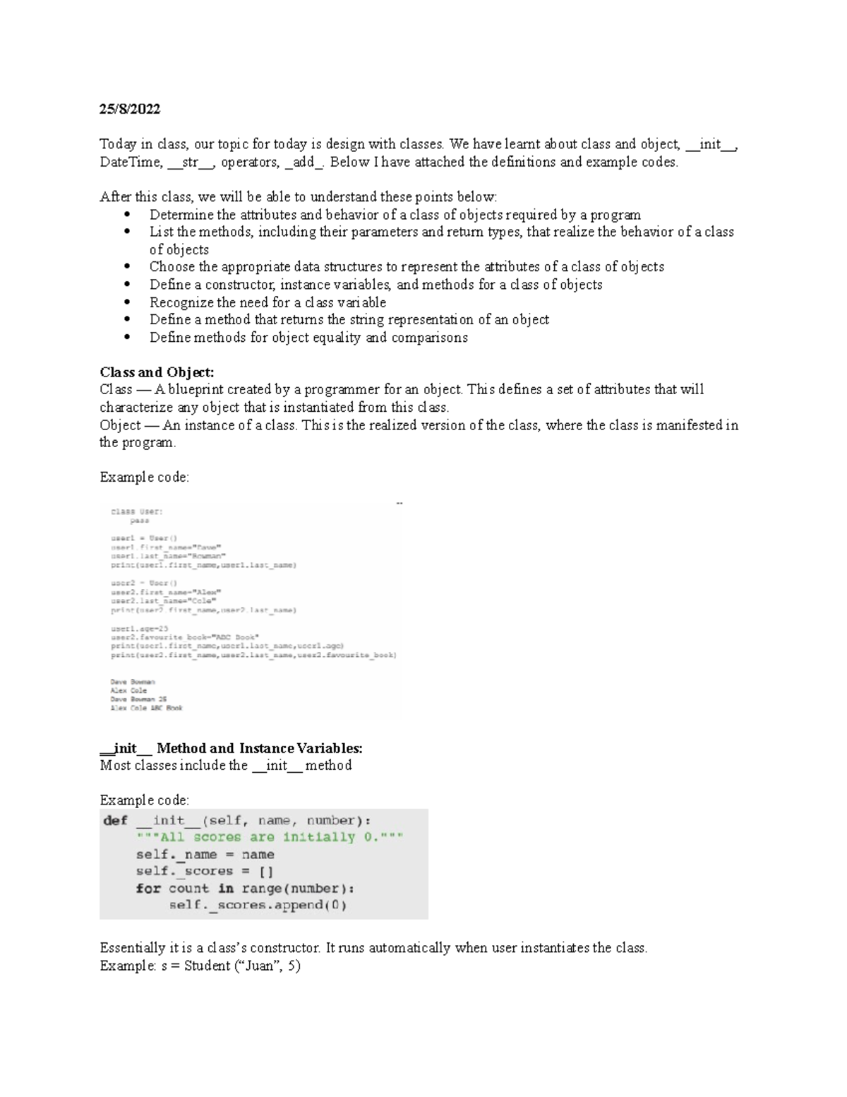 Lecture 3-Design with classes - 25/8/ Today in class, our topic for today is design with classes ...