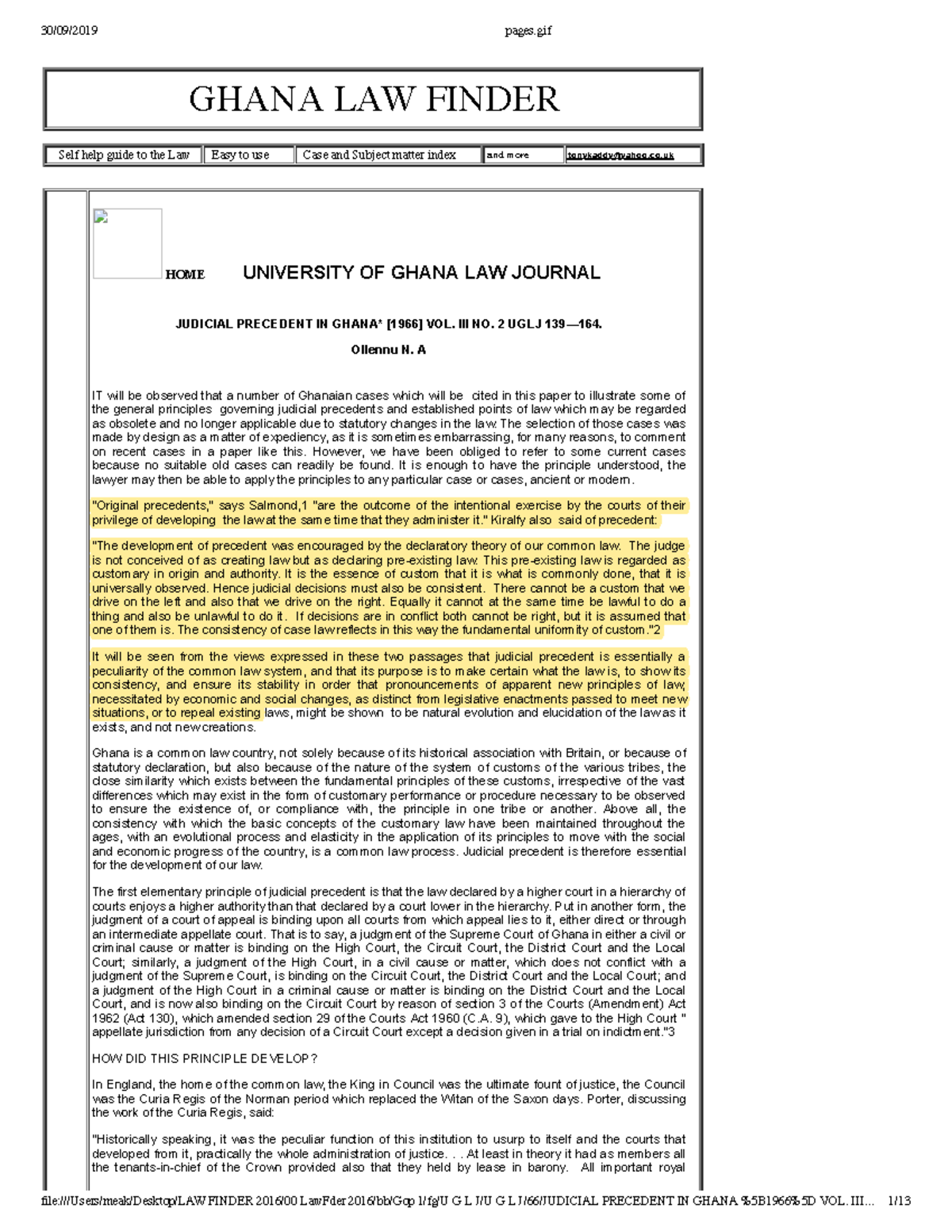 Judicial precedent ollenu - GHANA LAW FINDER Self help guide to the Law Easy to use Case and ...