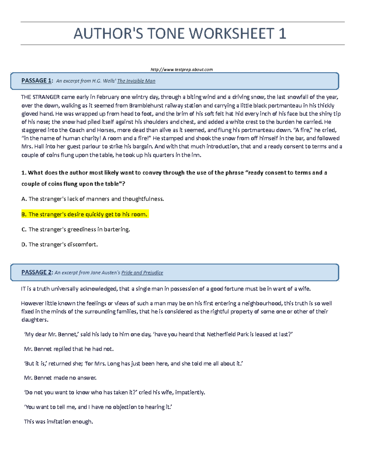 Nurin Author'S TONE Practice C - AUTHOR'S TONE WORKSHEET 1 testprep ...