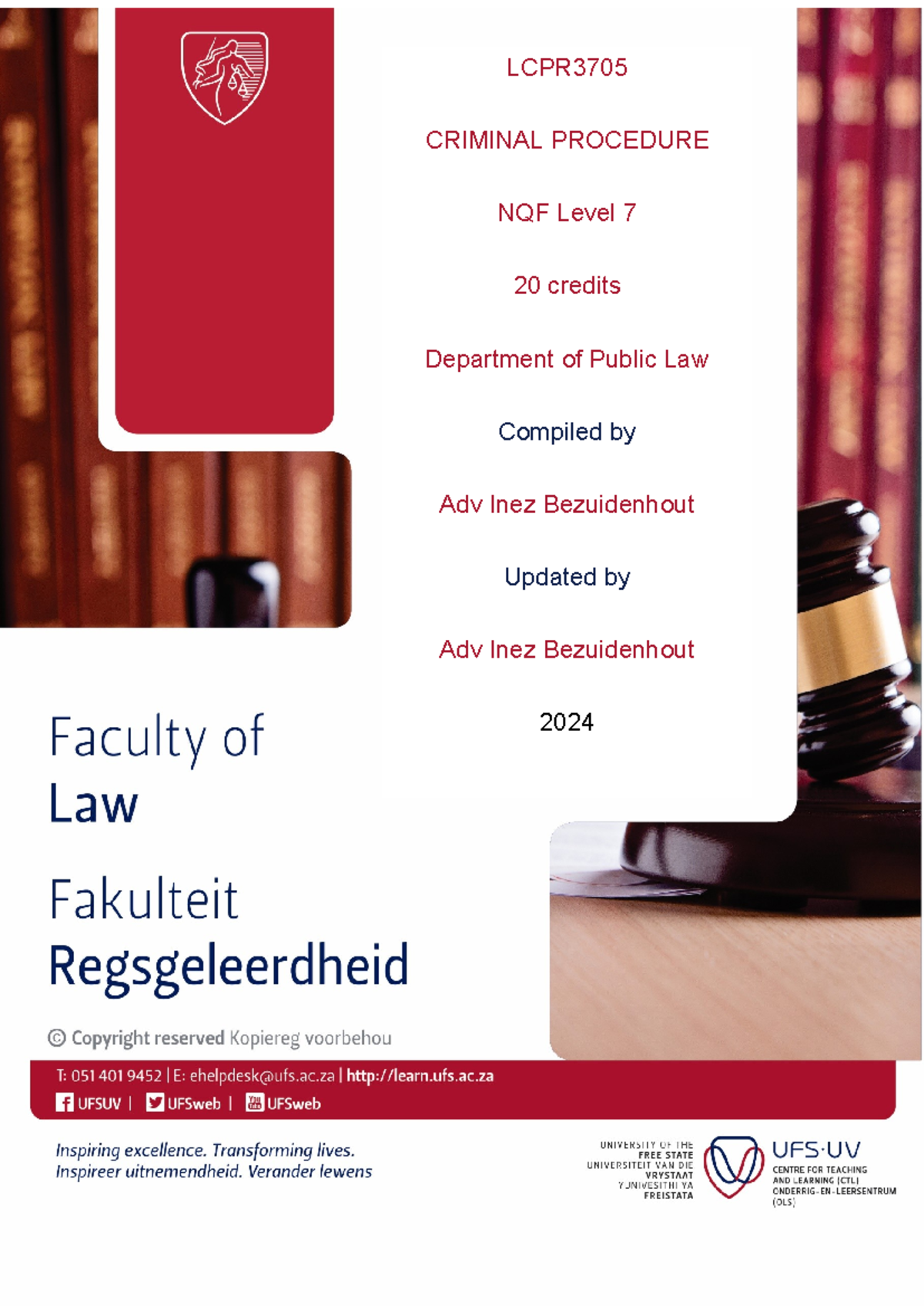 LCPR3705 2024 Study guide - LCPR CRIMINAL PROCEDURE NQF Level 7 20 credits Department of Public ...
