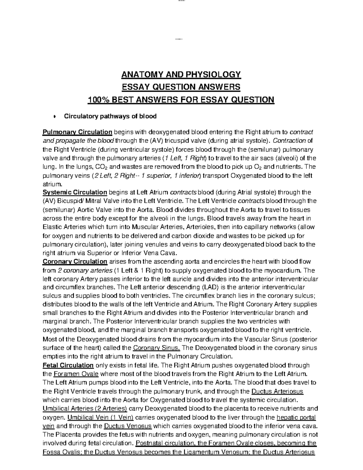 Anatomy AND Physiology Essay Answers - lOMoAR cPSD| 26957376 ANATOMY ...