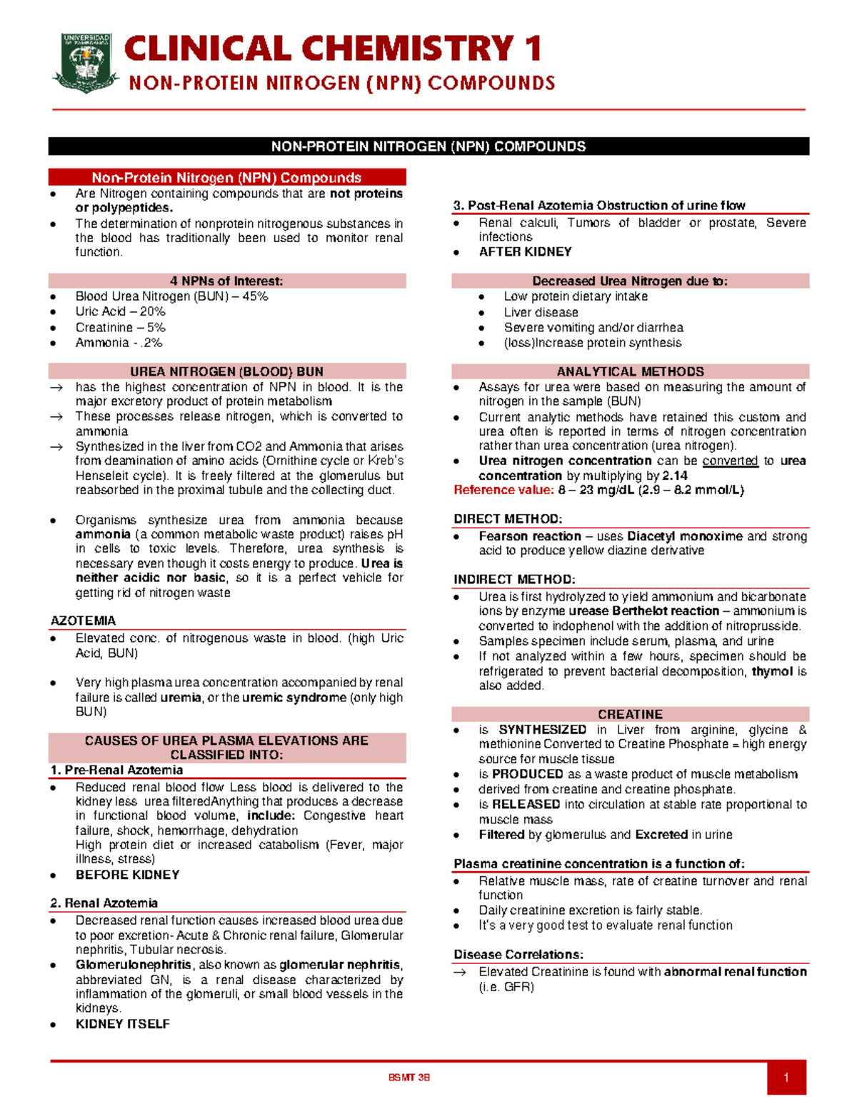 NON Protein Nitrogen NPN Compounds - BSMT 3B 1 CLINICAL CHEMISTRY 1 NON ...