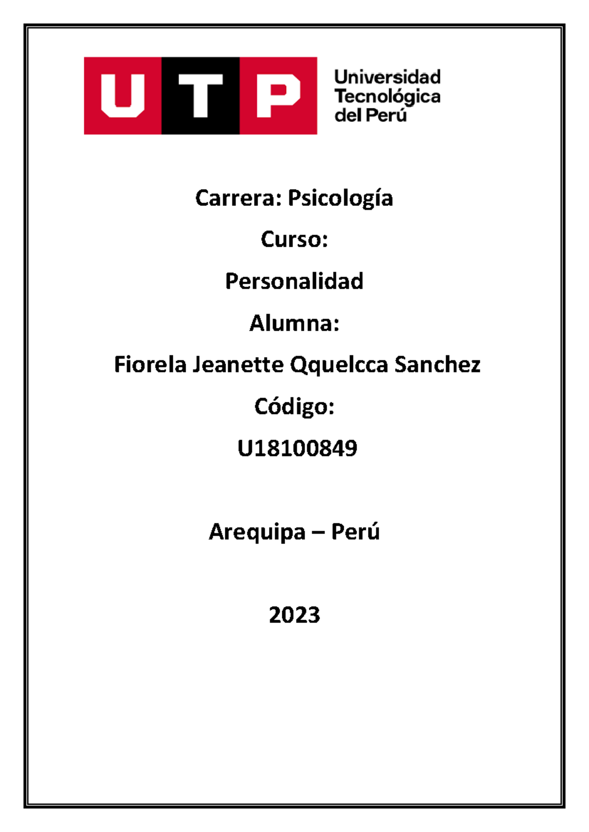 Personalidad TA2 - Modelo de la tarea academica 2 - Carrera: Psicología ...