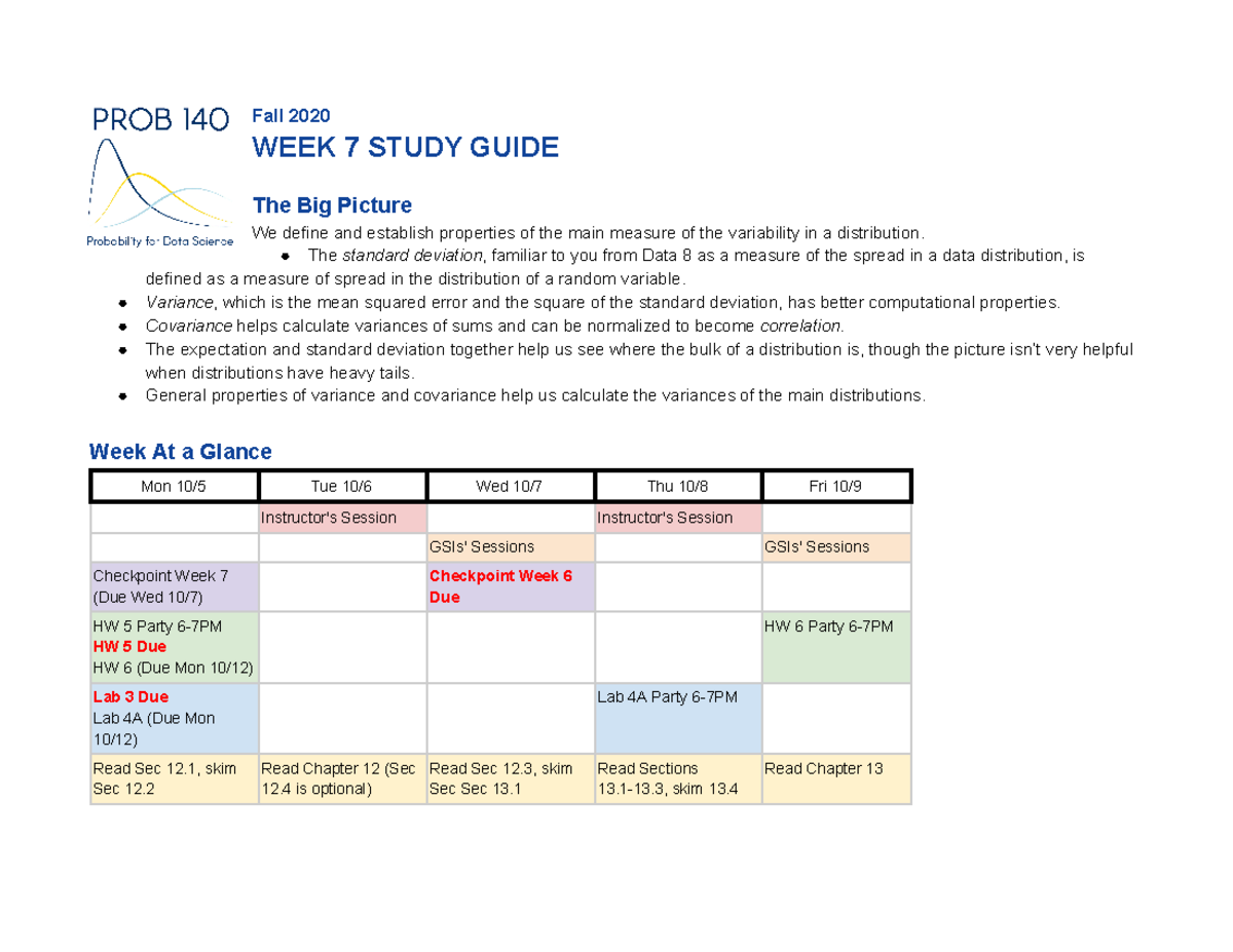 Week 07 - notes - Fall 2020 WEEK 7 STUDY GUIDE The Big Picture We ...