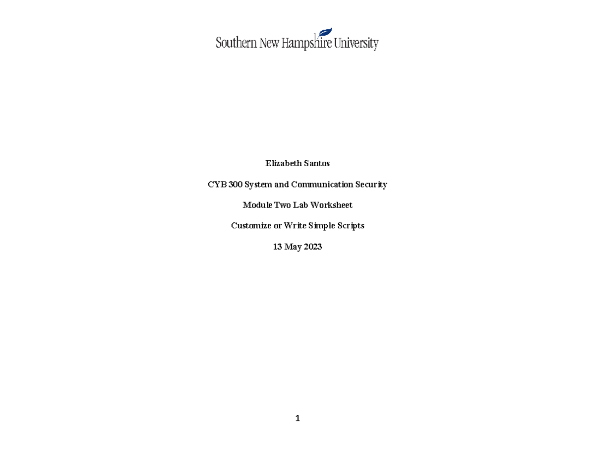 CYB 300 Module Two Lab Worksheet Elizabeth Santos - Elizabeth Santos ...