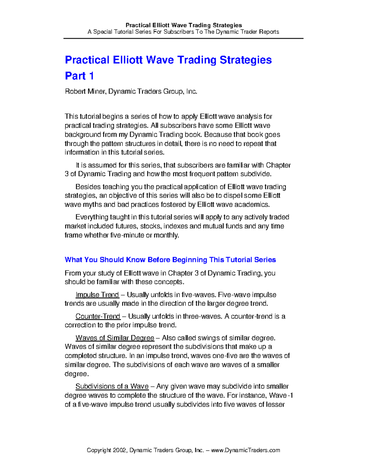 Practical Elliott Wave trading strategies - A Special Tutorial Series ...