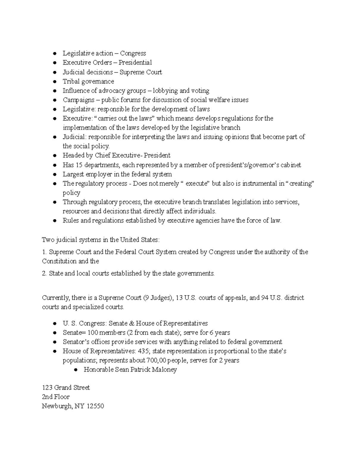 Class 11 - Notes - Legislative action – Congress Executive Orders ...