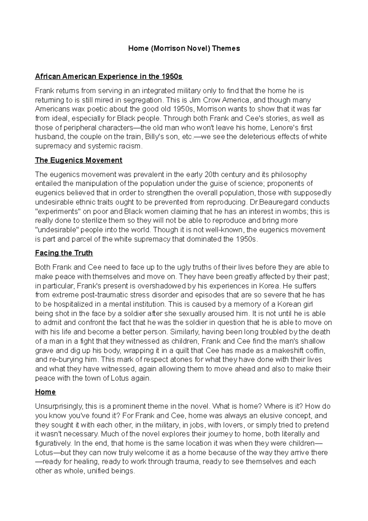 Home Toni Morrison, themes - Home (Morrison Novel) Themes African ...