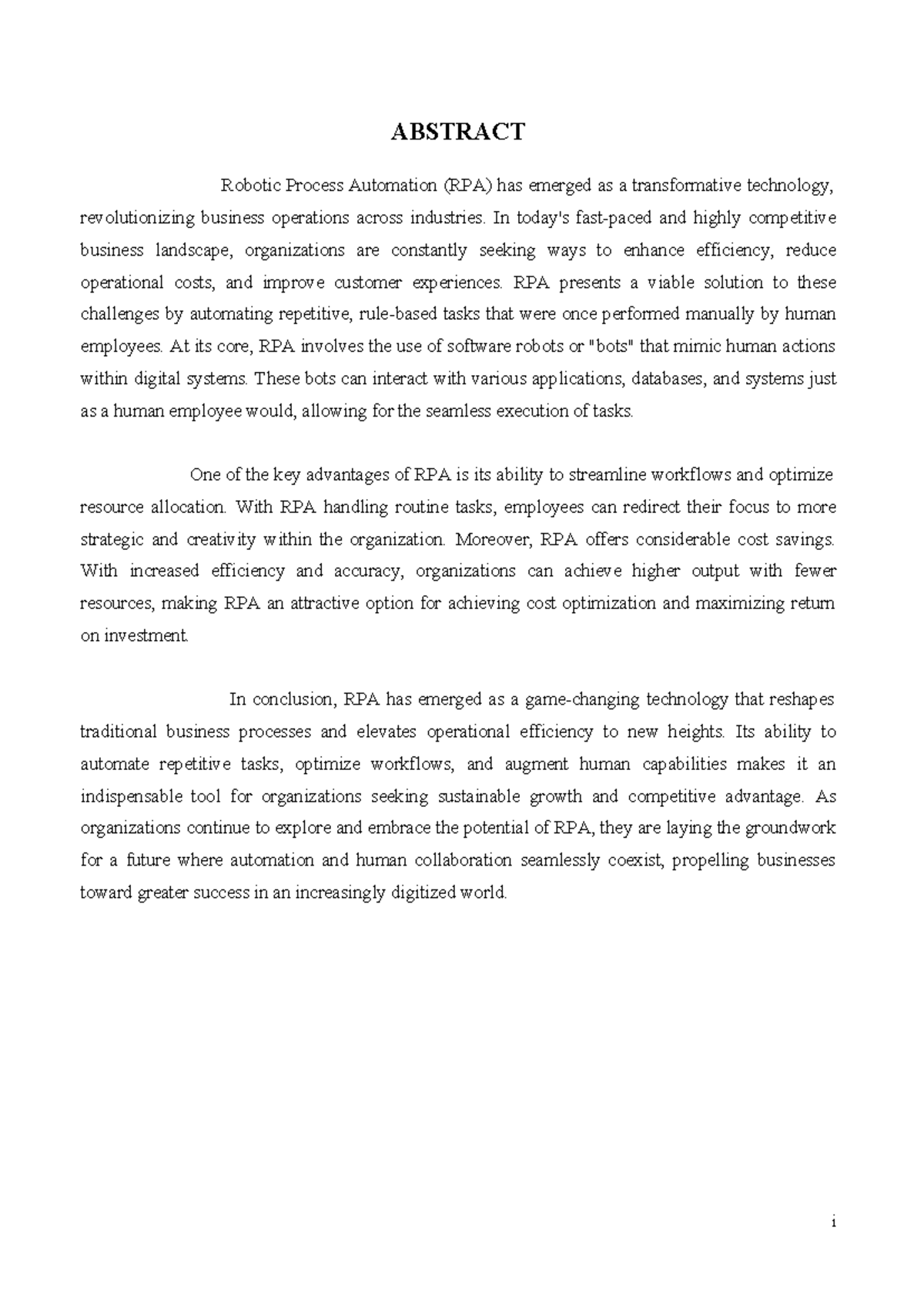 Rpa report - Copy - ABSTRACT Robotic Process Automation (RPA) has ...