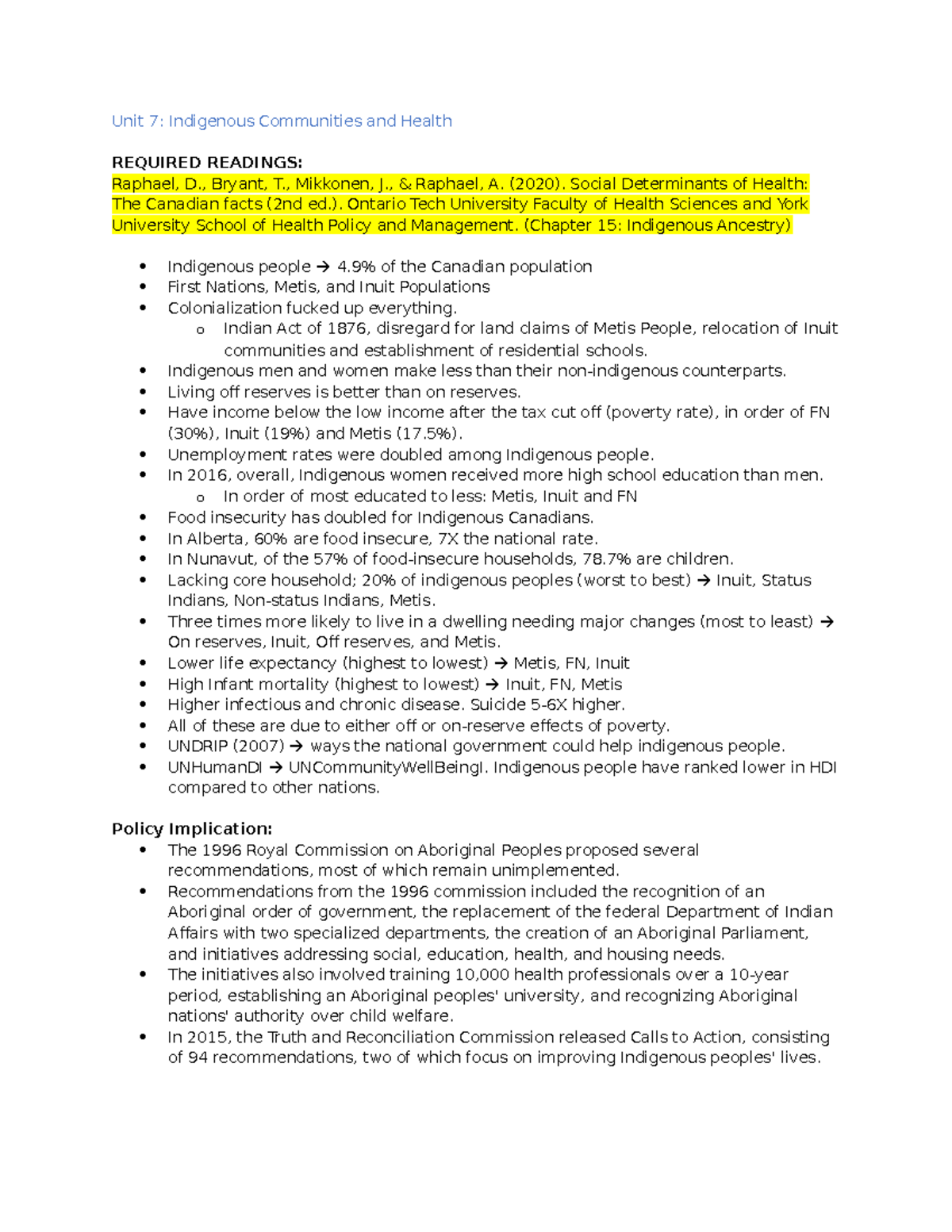 Unit 7 Indigenous Health (Readings) - Unit 7: Indigenous Communities ...