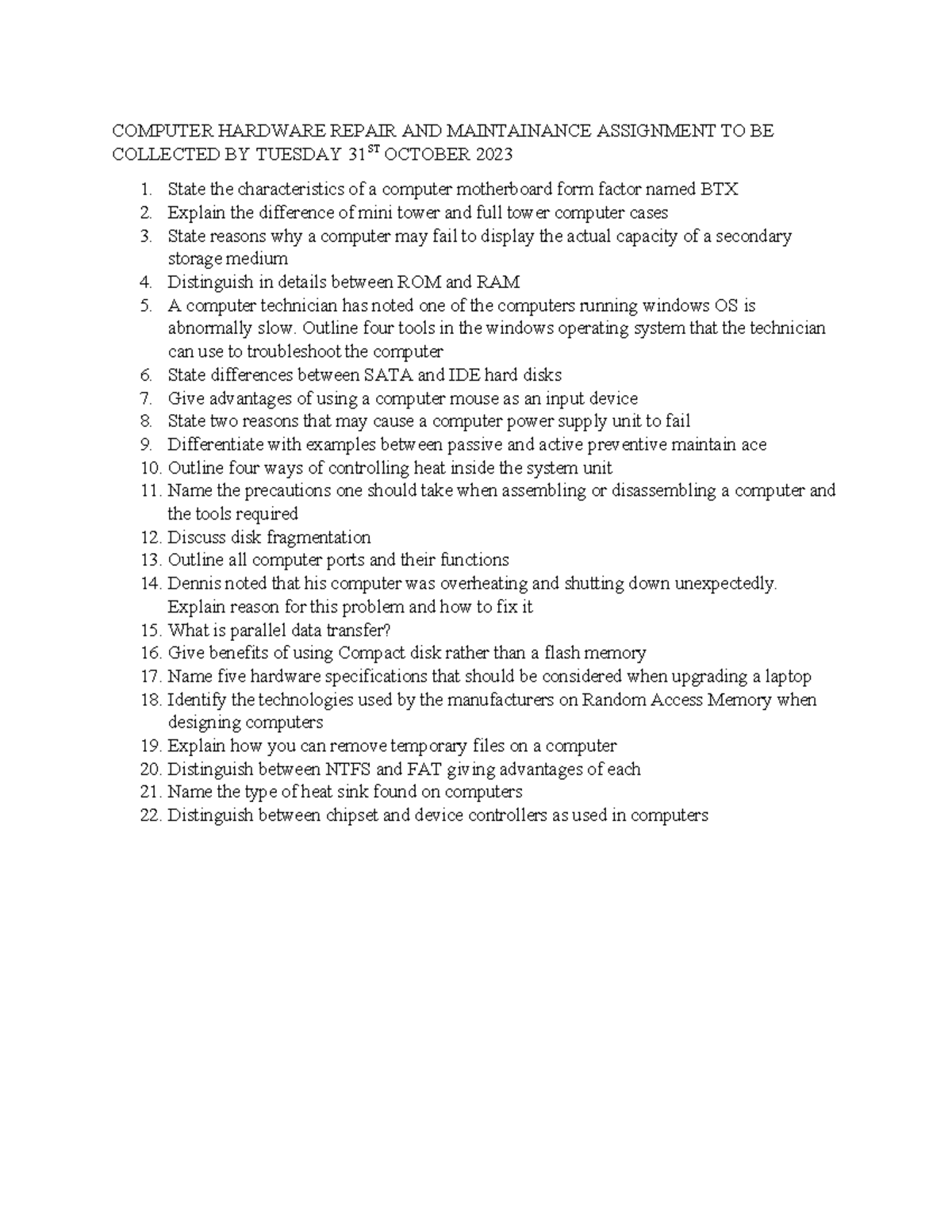 COMP Maintainace CAT - COMPUTER HARDWARE REPAIR AND MAINTAINANCE ...