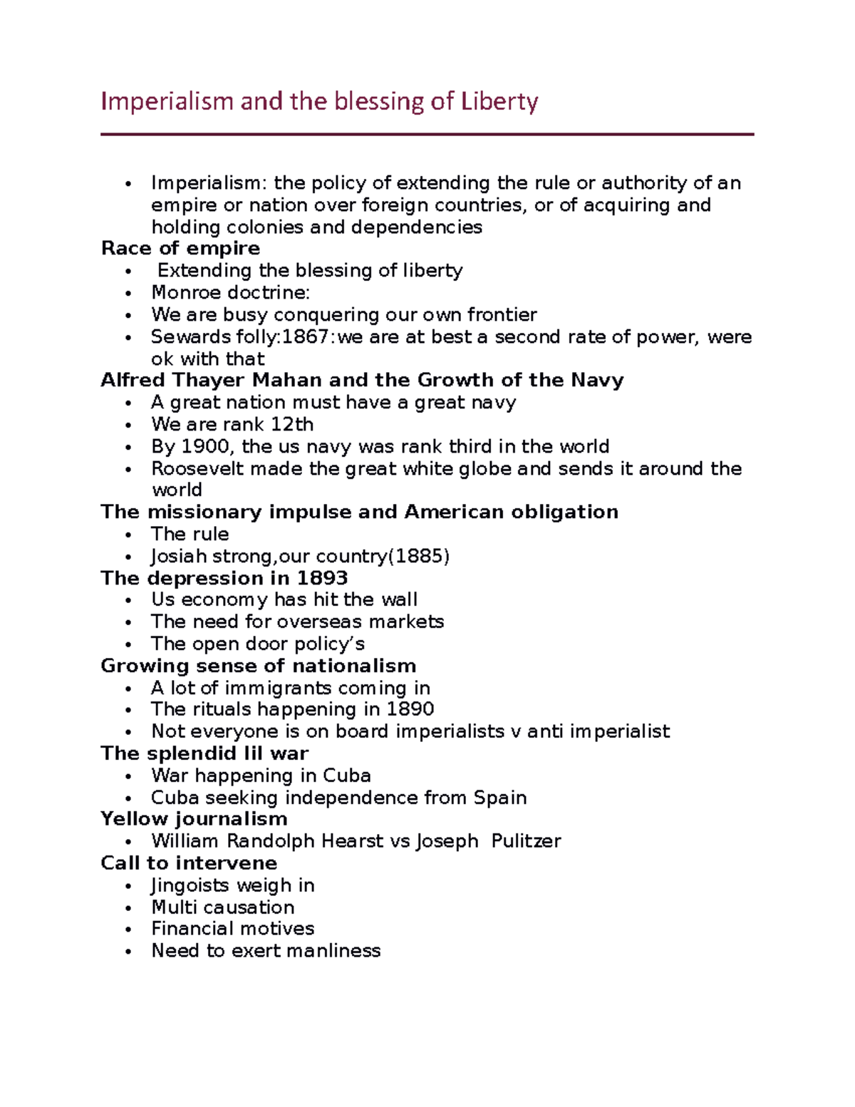 Imperialism and the blessing of Liberty - Studocu