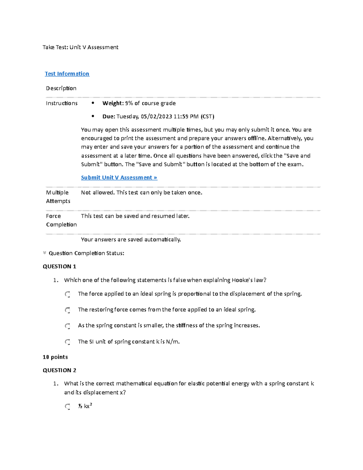 Take Test - Test for unit 5 - Take Test: Unit V Assessment Test ...