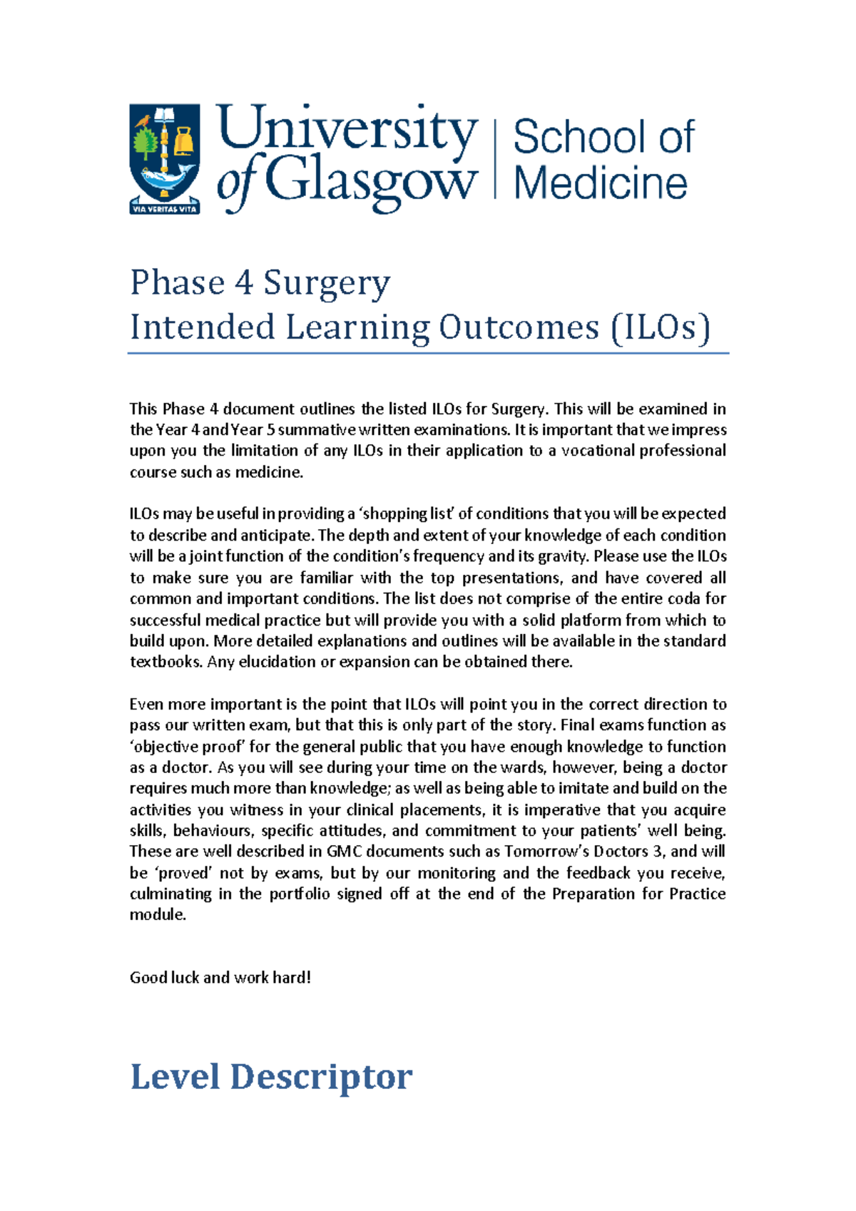 Phase 4 Surgery Intended Learning Objectives - Phase 4 Surgery Intended ...