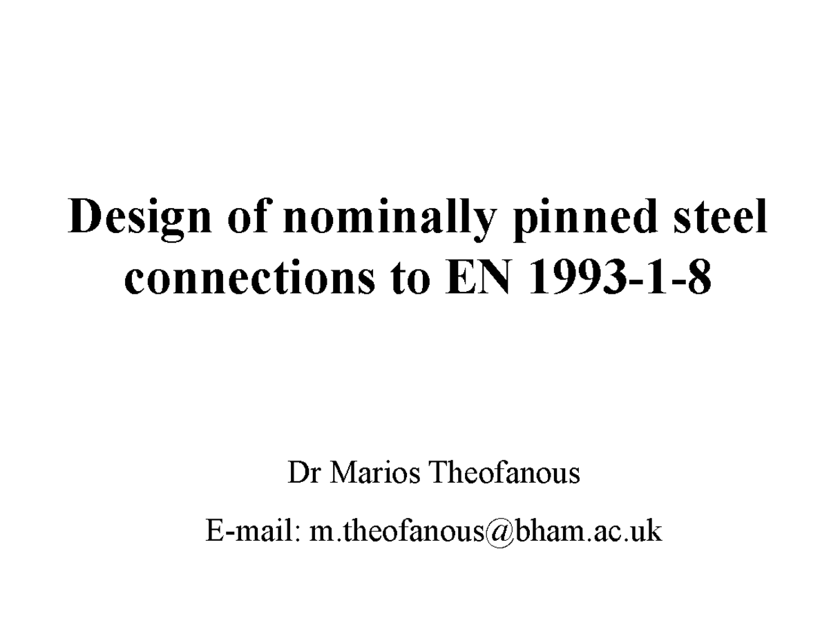 Design of nominally pinned steel connections - ac 1. Introduction and ...
