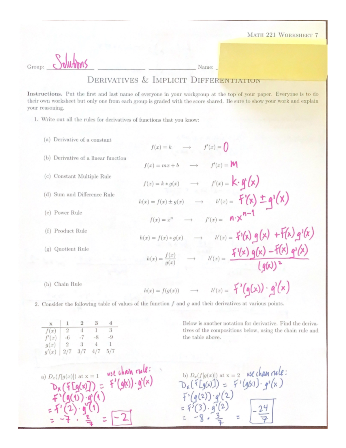 WS07 091422 sols - Solution for Worksheet 7 - MATH 221 - Illinois - Studocu
