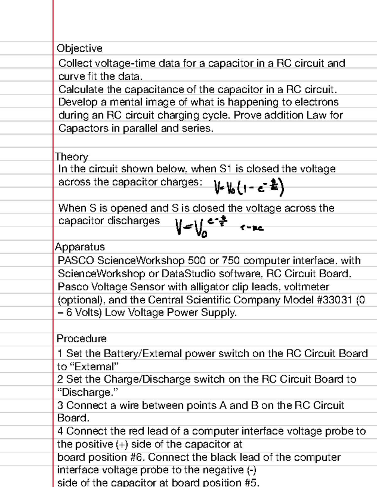Rc Circuit - Objective Theory Apparatus Procedure Collect voltage-time ...