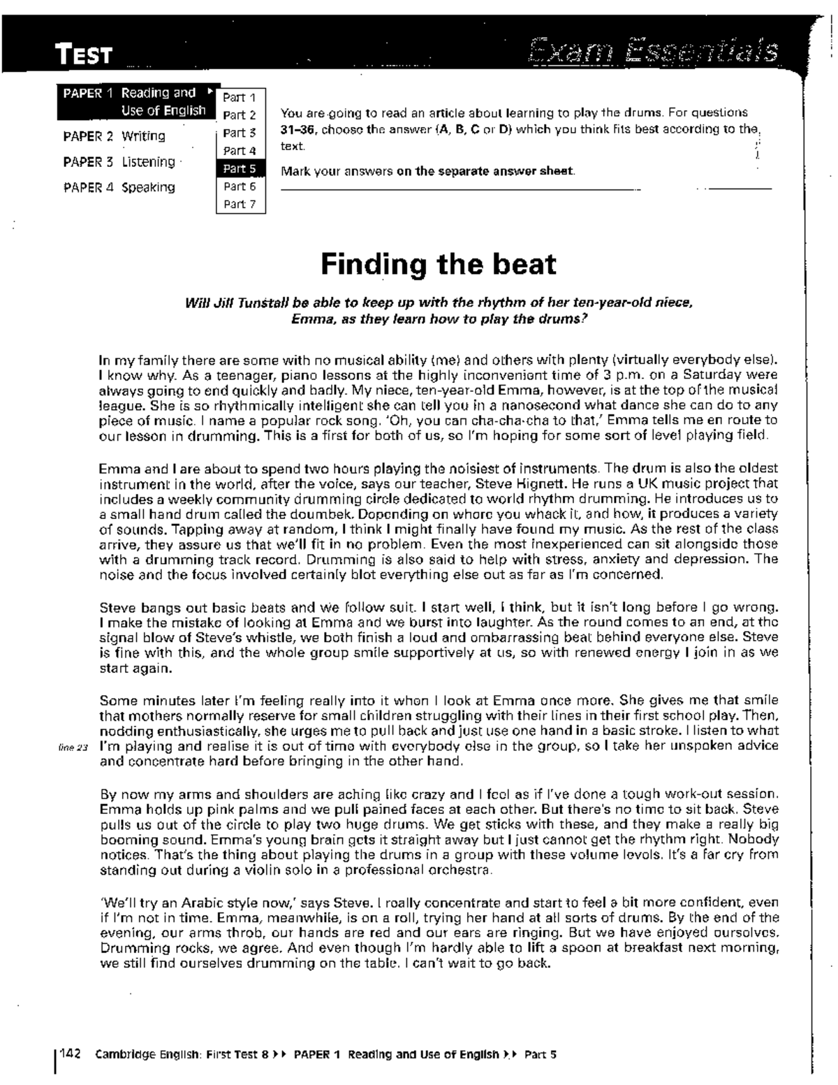 Finding the beat - test cambridge - Pedagogia de los Idiomas - Studocu