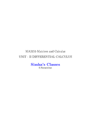 Matrices and calculus - MA3151 - Studocu