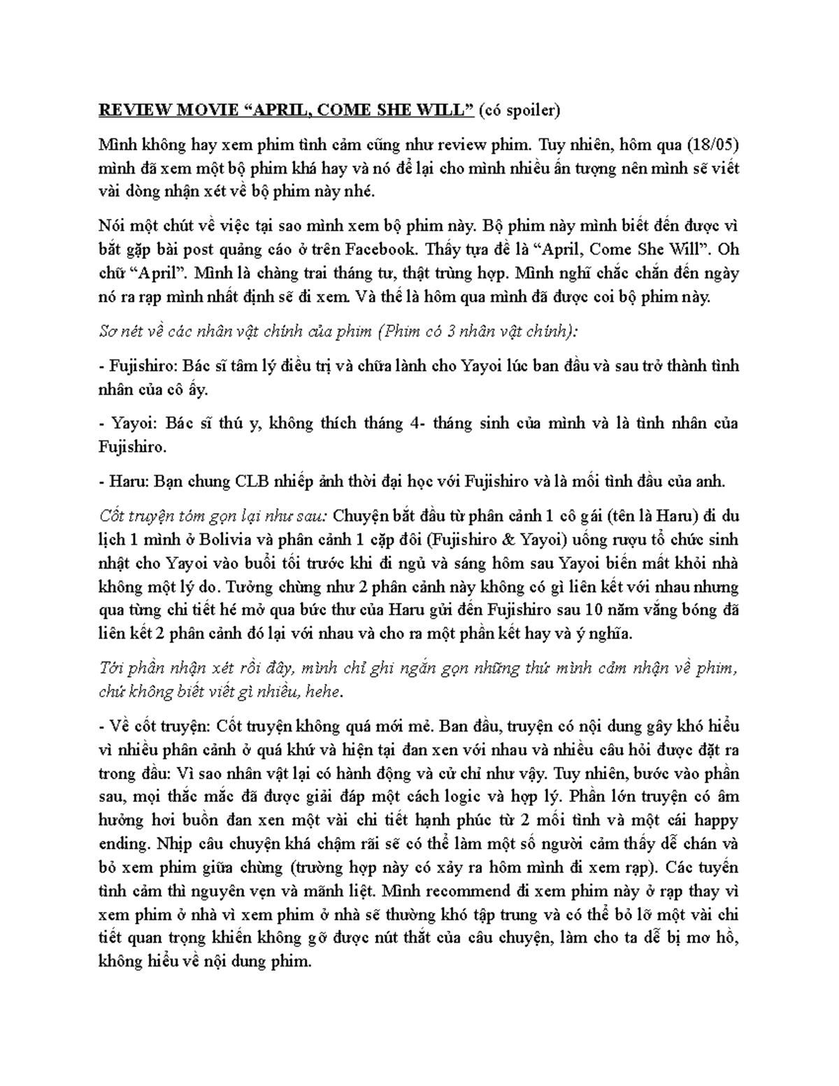 Review Movie April, COME SHE WILL - REVIEW MOVIE “APRIL, COME SHE WILL ...