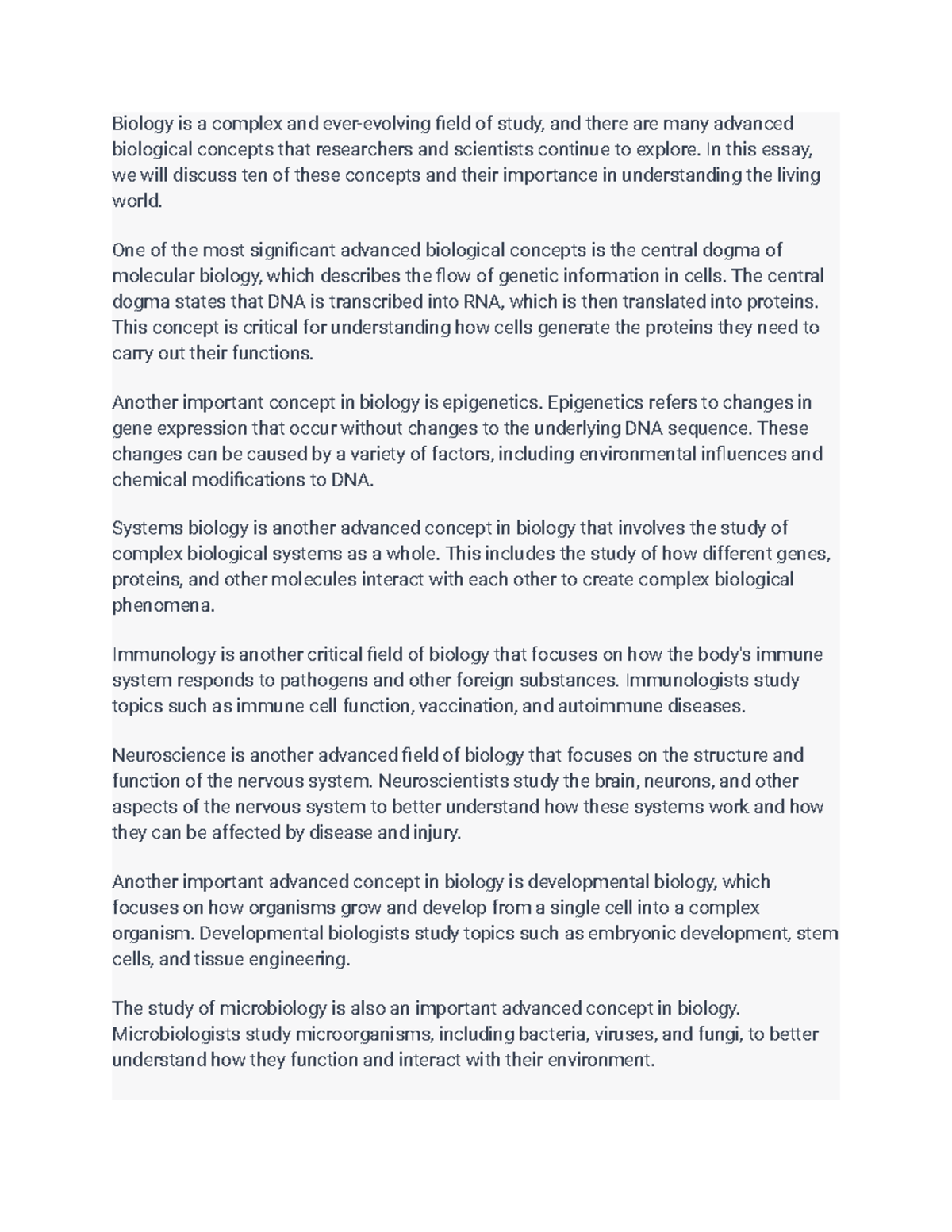 Advanced biological COncepts essay - Biology is a complex and ever ...