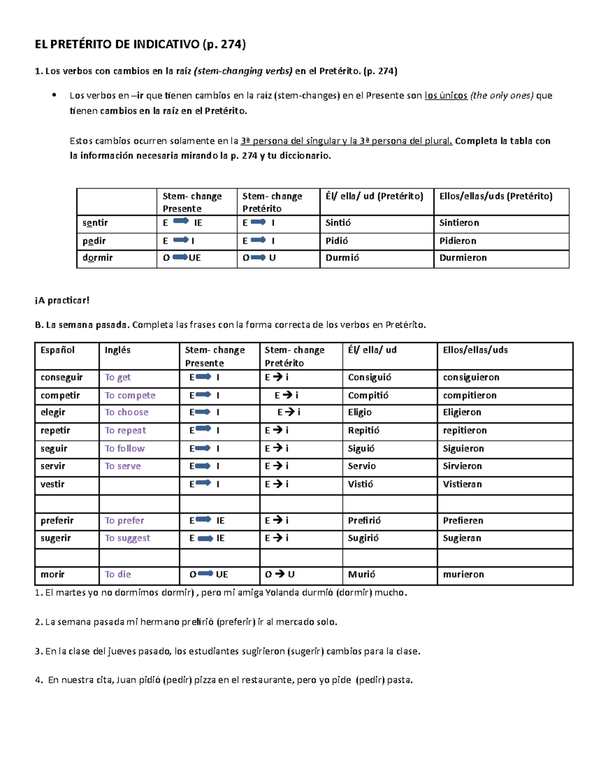 Preterito Stem Changing Tarea-2 - TE 648 - Loyola - Studocu