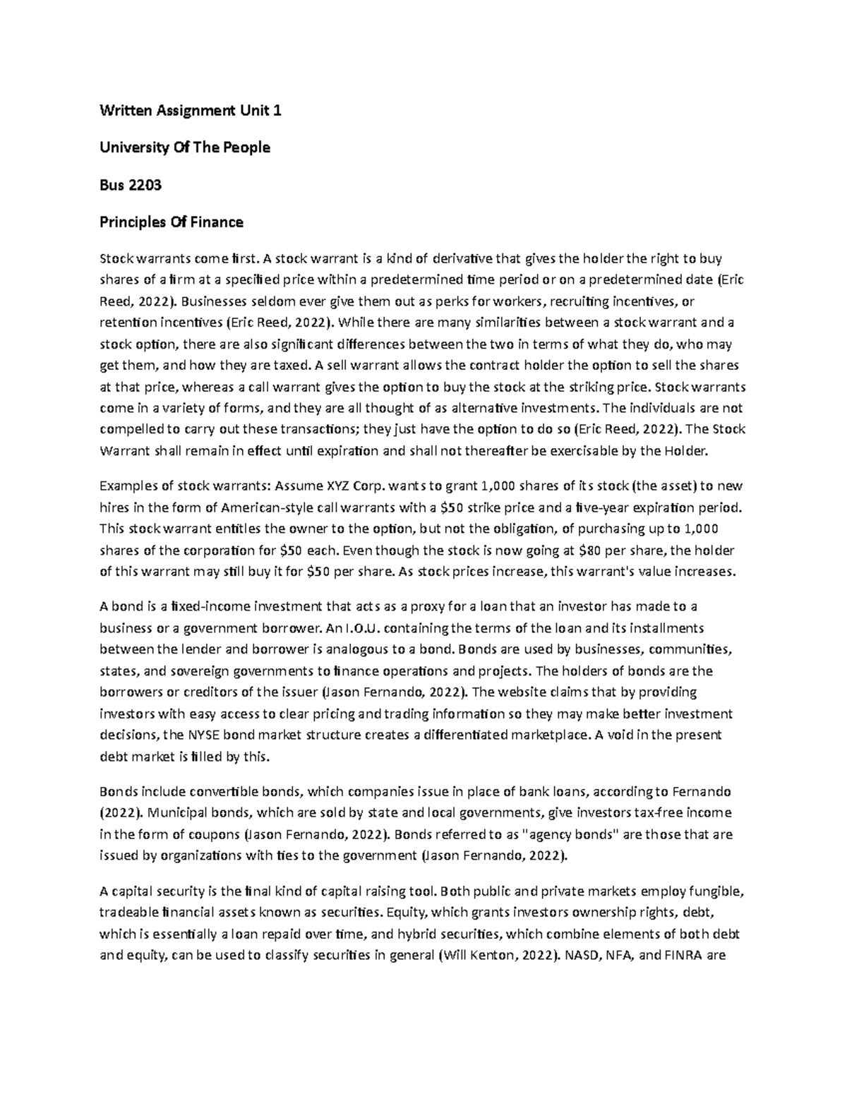 Written Assignment Unit 1 bus 2203 - Written Assignment Unit 1 University Of The People Bus 2203 ...