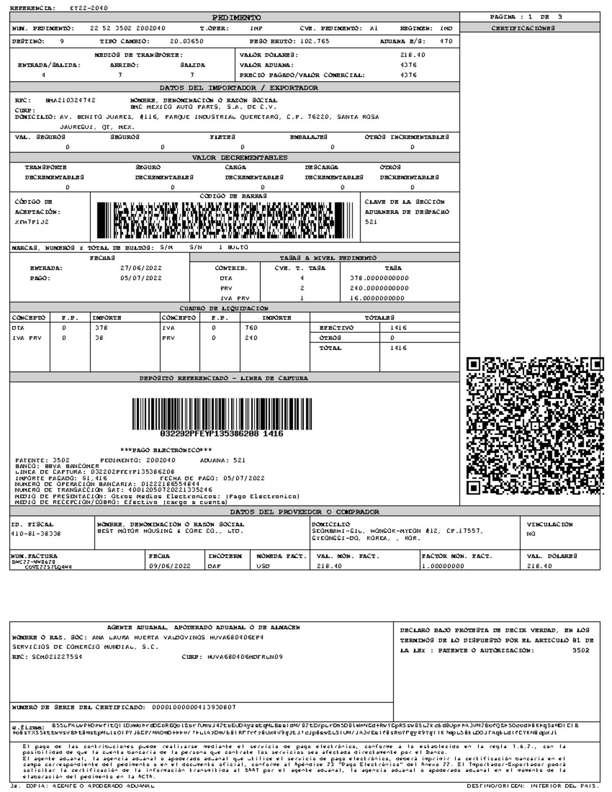 001. AER . Ppagado - gjyuityjyh - PEDIMENTO NUM. PEDIMENTO: REFERENCIA ...