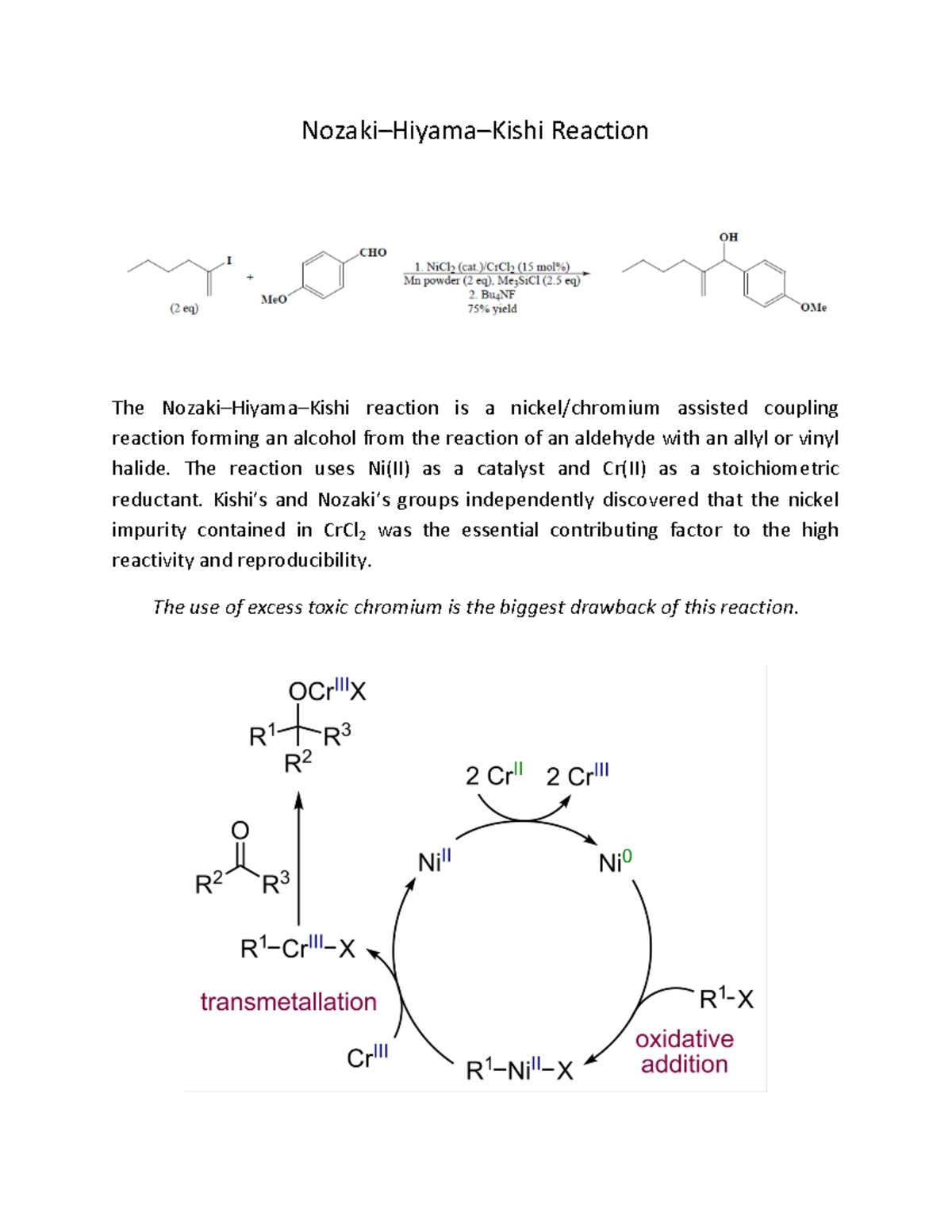 Notes PG 6 - Nozaki Hiyama Kishi Reaction - Nozaki–Hiyama–Kishi ...